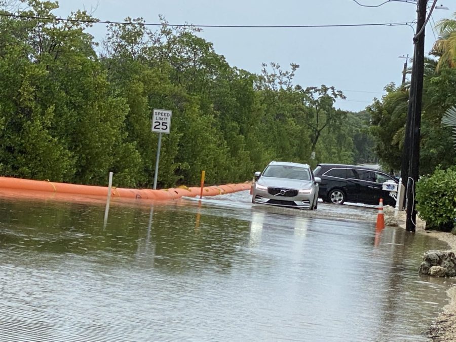 Barriers mitigating flooding in one Key Largo community