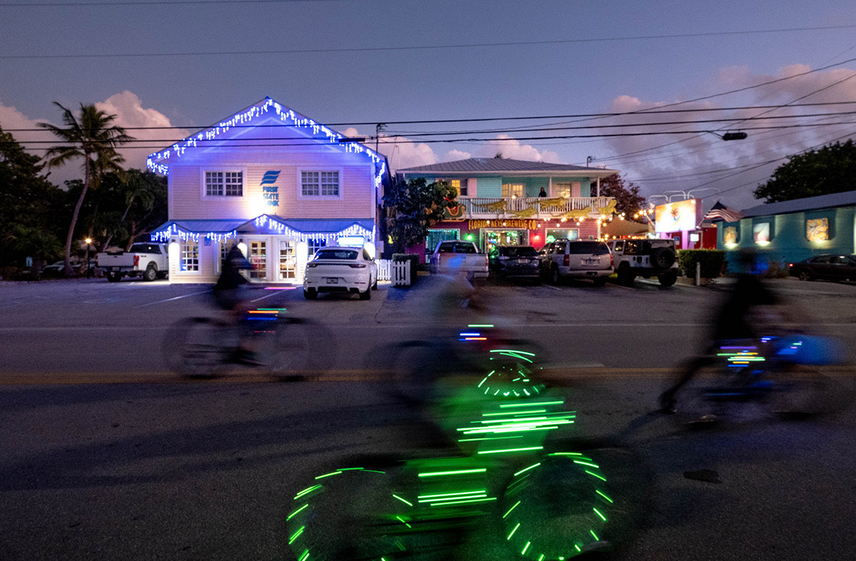 LIGHTED BIKES RIDE THROUGH ISLAMORADA